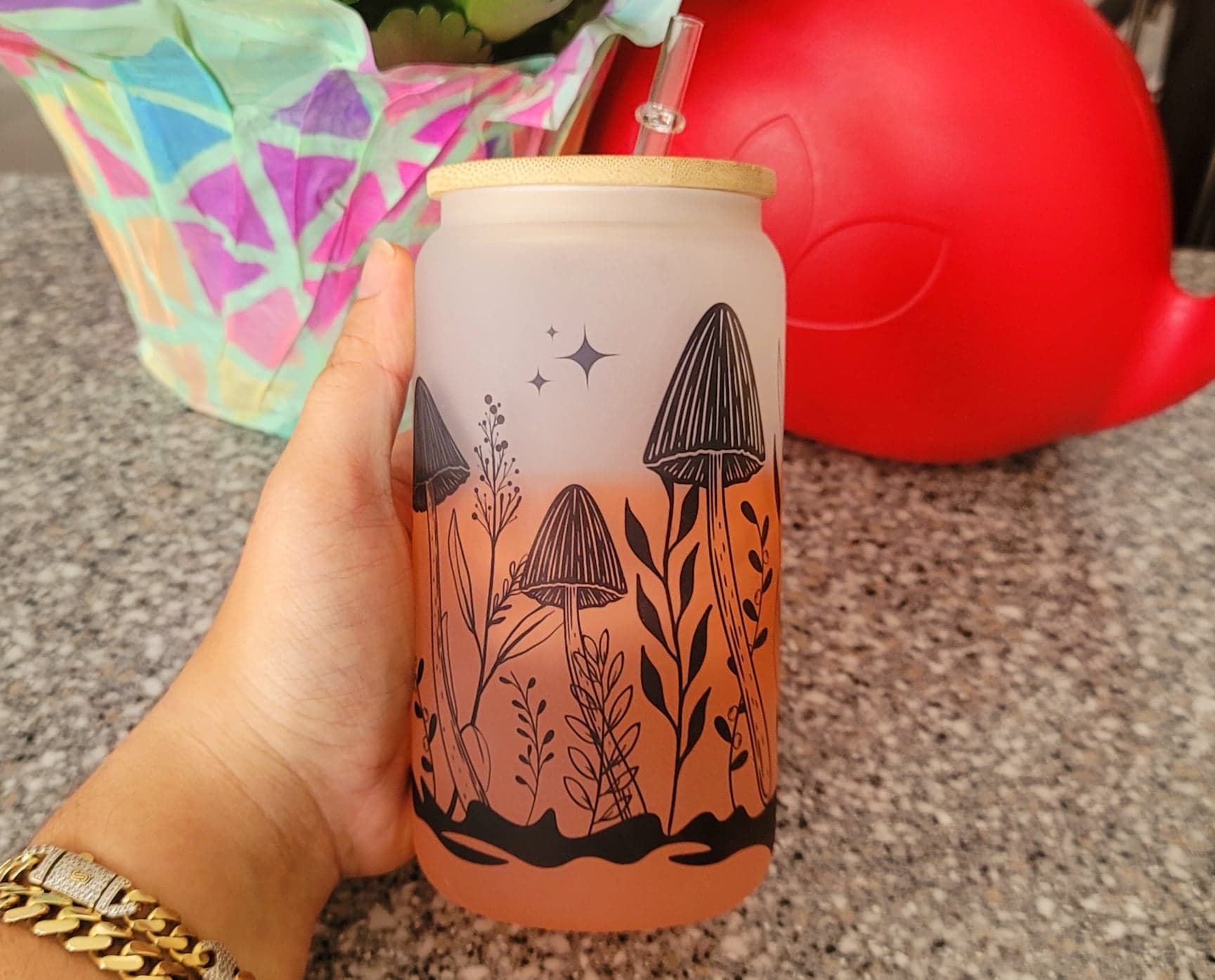 Color Changing Mushroom Beer Can Glass | Boho Mushroom Coffee Glass ...