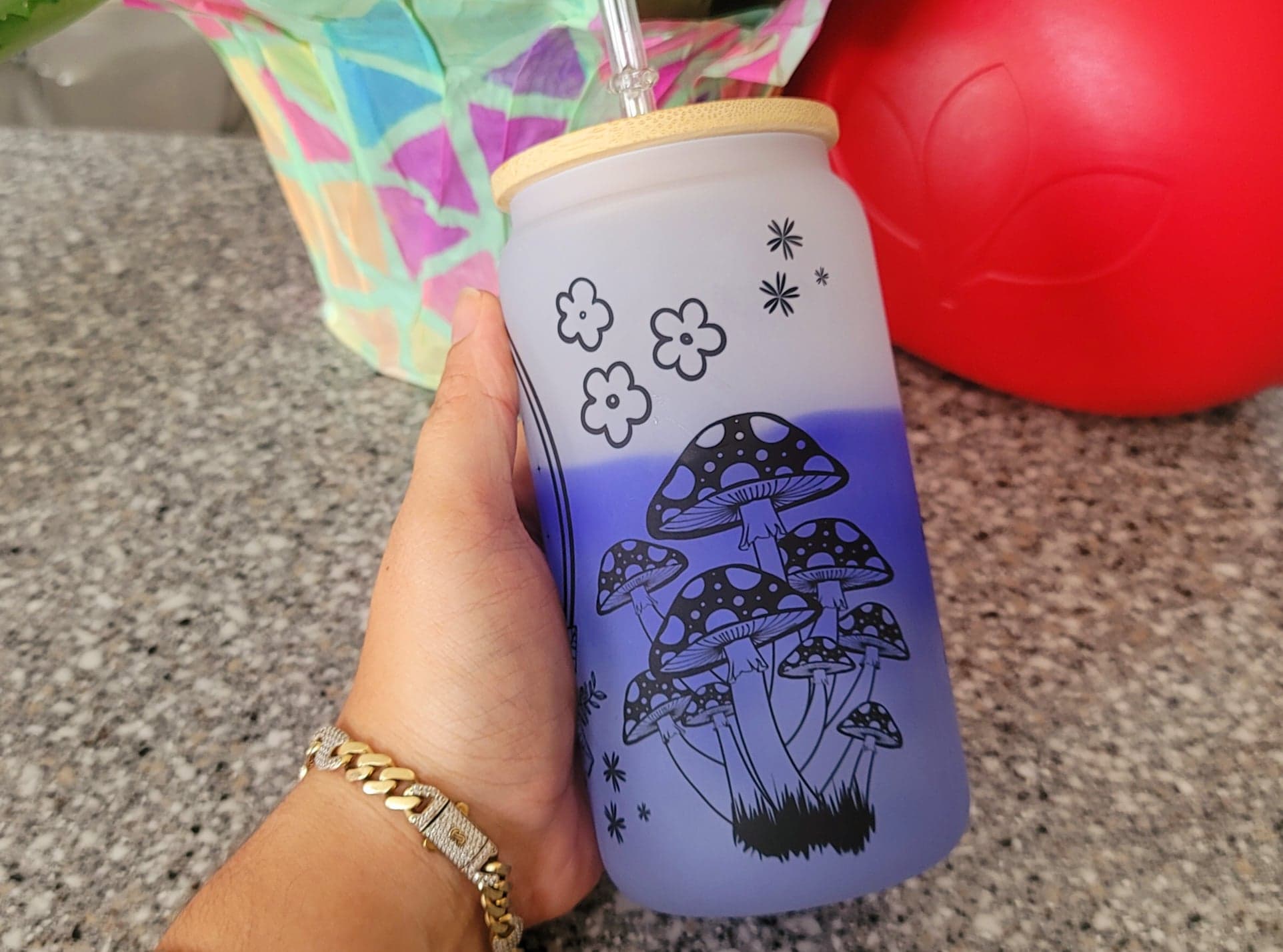Color Changing Mushroom Beer Can Glass | Boho Mushroom Coffee Glass ...